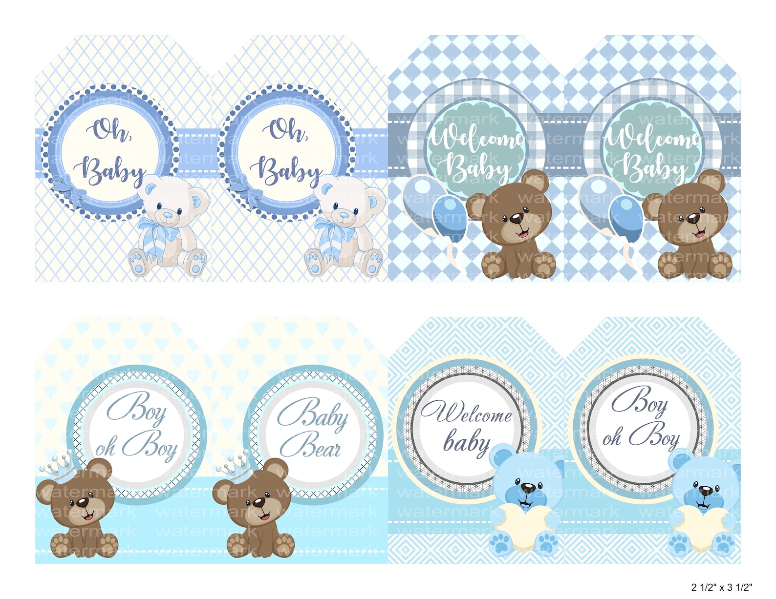 Teddy Bear Tags Oh Baby Tags Welcome Baby Tags Blue Gray | Etsy