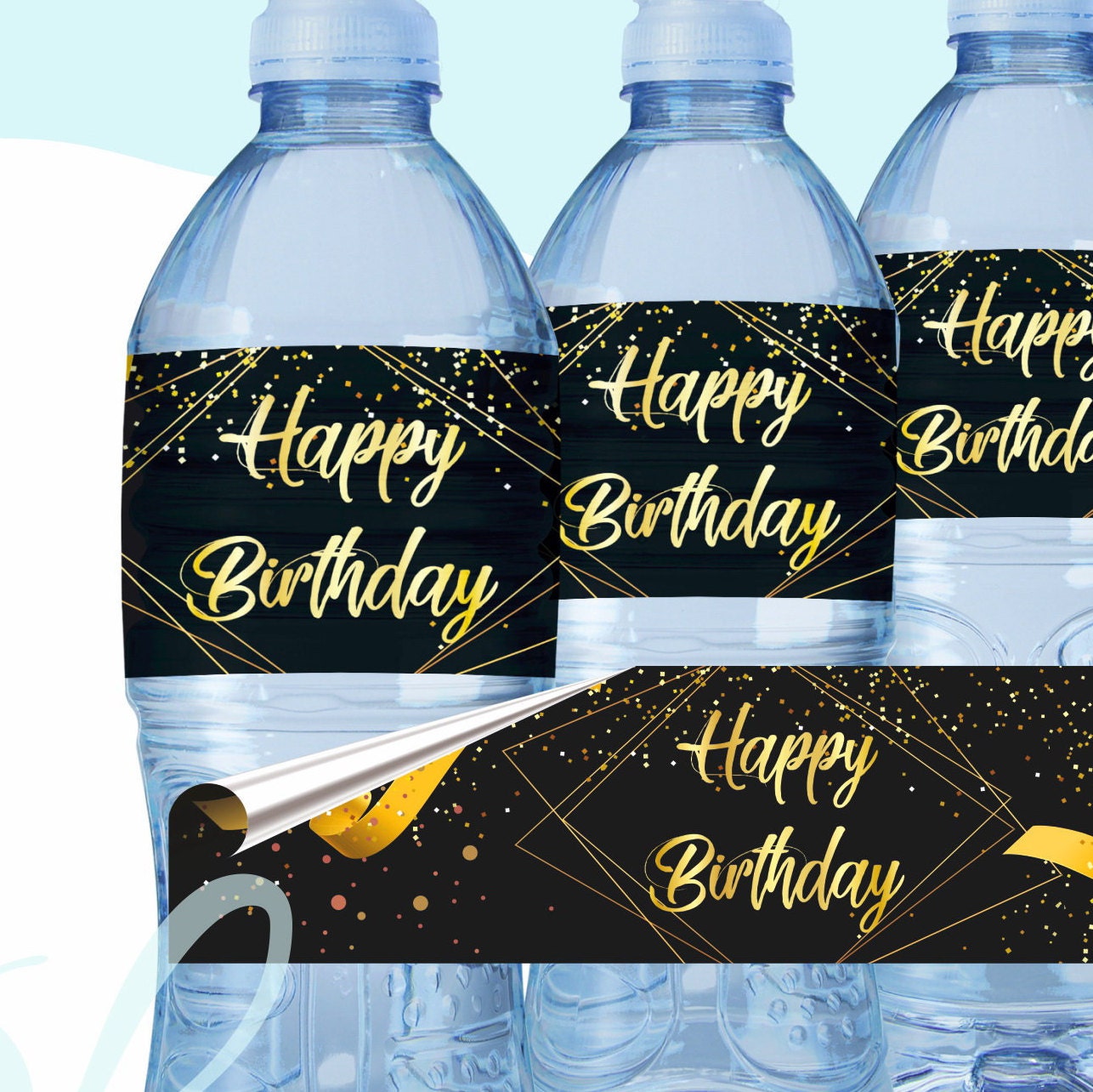 Black Gold Happy Birthday Water Bottle Labels Happy Birthday - Etsy