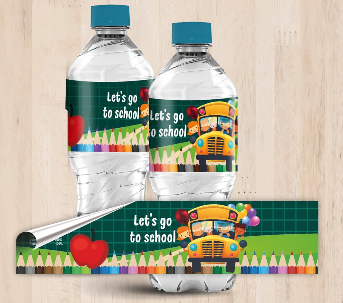 Back to School Water Bottle Label School Bus Water Bottle | Etsy