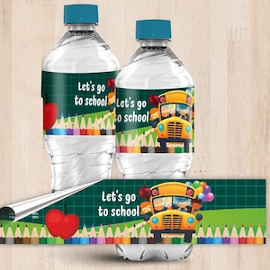Back to School Water Bottle Label, School Bus Water Bottle Label ...