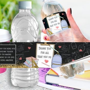 Teacher Appreciation Water Bottle Labels, Printable Teacher ...