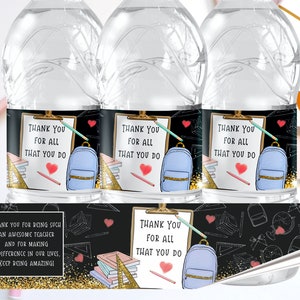 Teacher Appreciation Water Bottle Labels, Printable Teacher ...