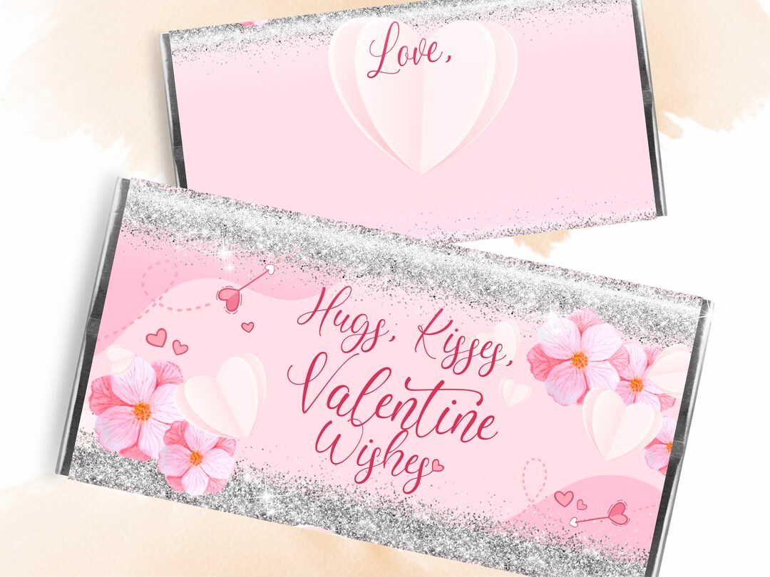 Pink Hearts Silver Glitter Happy Valentine's Day Candy Bar Wrapper ...