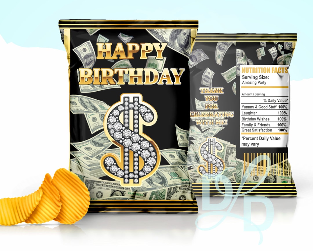 Money Themed Chip Bag Printable Money Chip Bag Design Happy Birthday ...