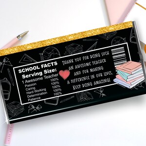 Teacher Appreciation Candy Bar Wrapper: Printable Gift, Chocolate ...