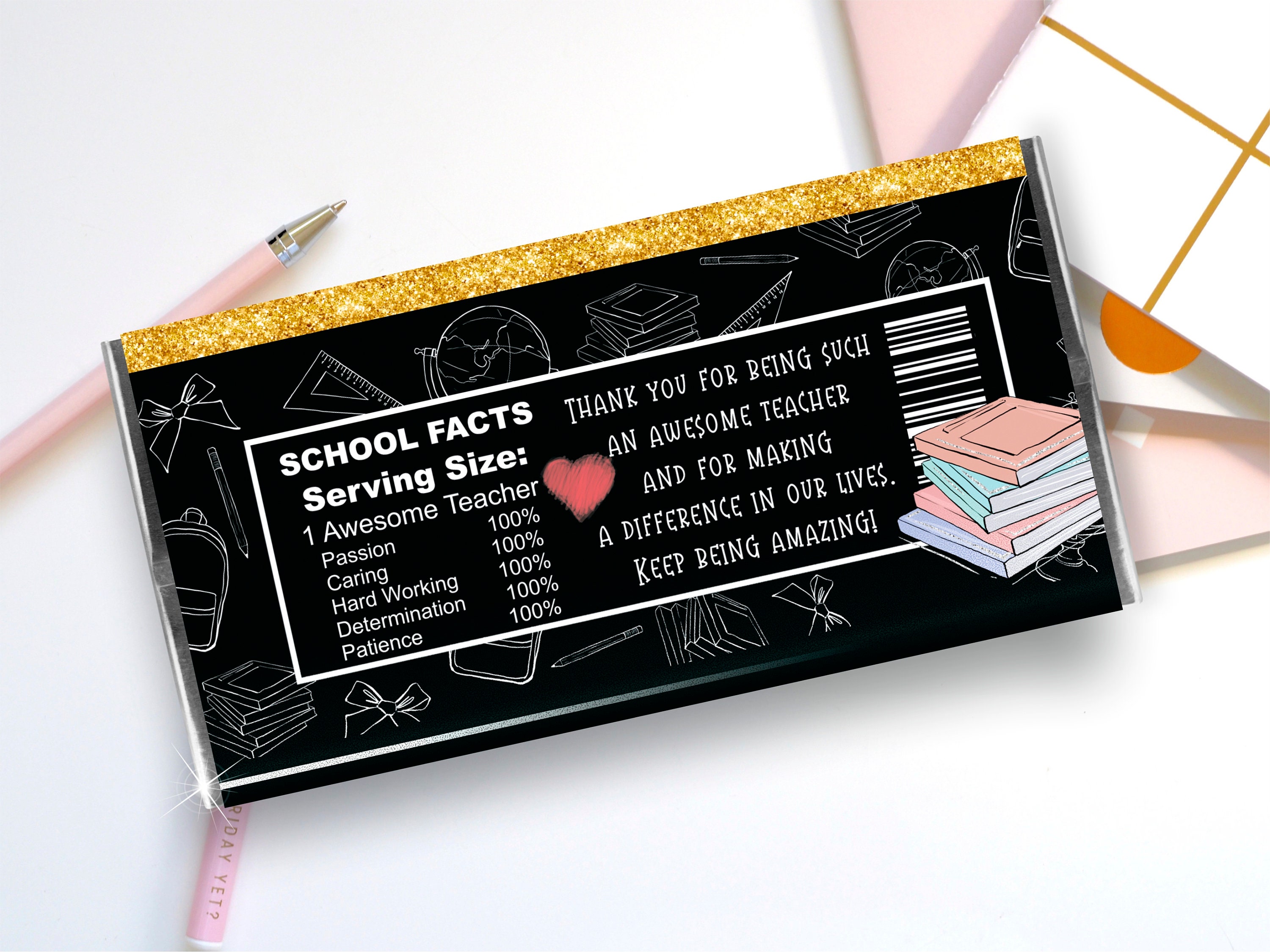 Teacher Appreciation Candy Bar Wrapper: Printable Gift, Chocolate ...