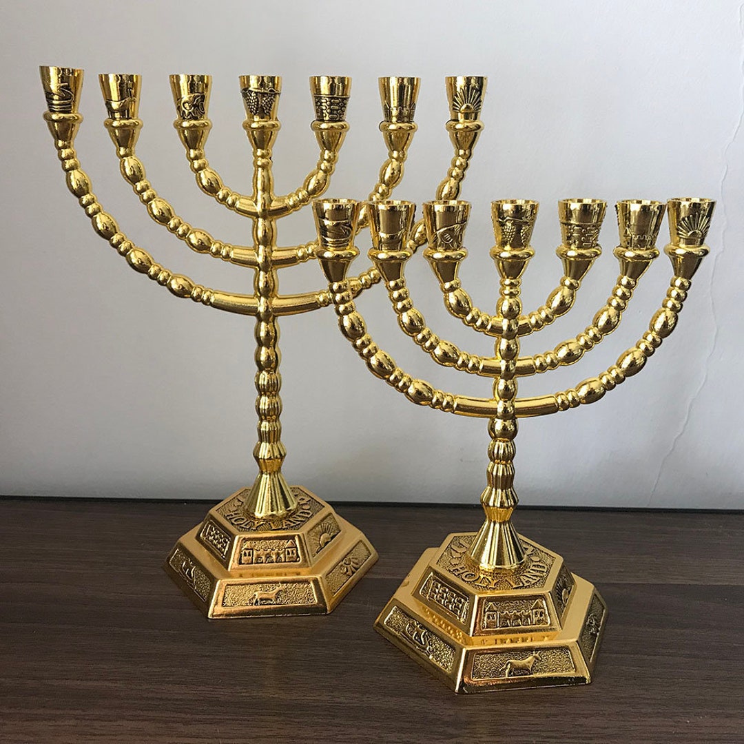 Hanukkah 7 Branch Jewish Candle Holder Menorah Israel Jerusalem Temple ...