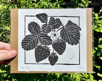 Raspberries Block Print Colorful Linocut Print - Etsy