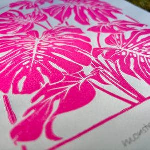 Pink Monstera Deliciosa Linocut Print Thyme & Space Design - Etsy