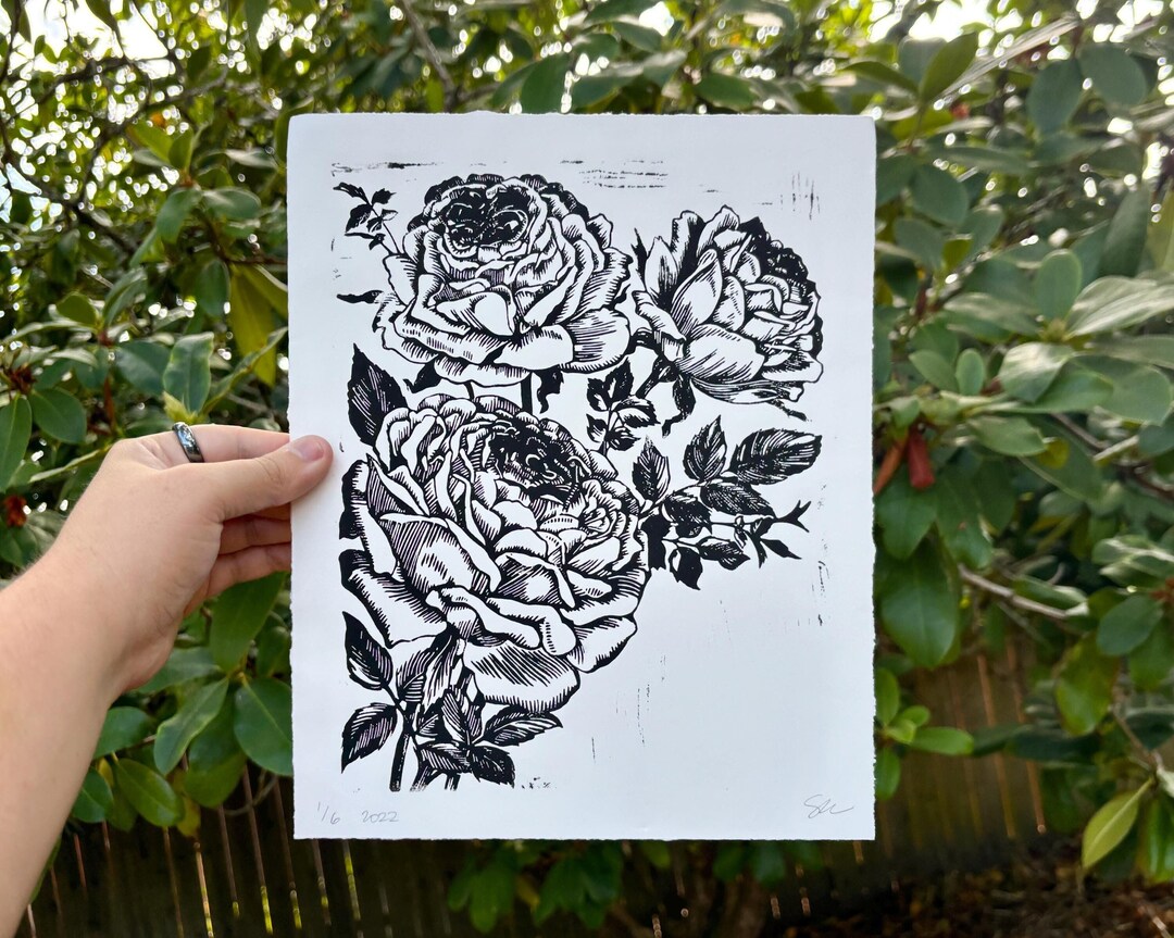 La Vie En Rose | Handmade Linocut Art Print | Thyme & Space Design - Etsy