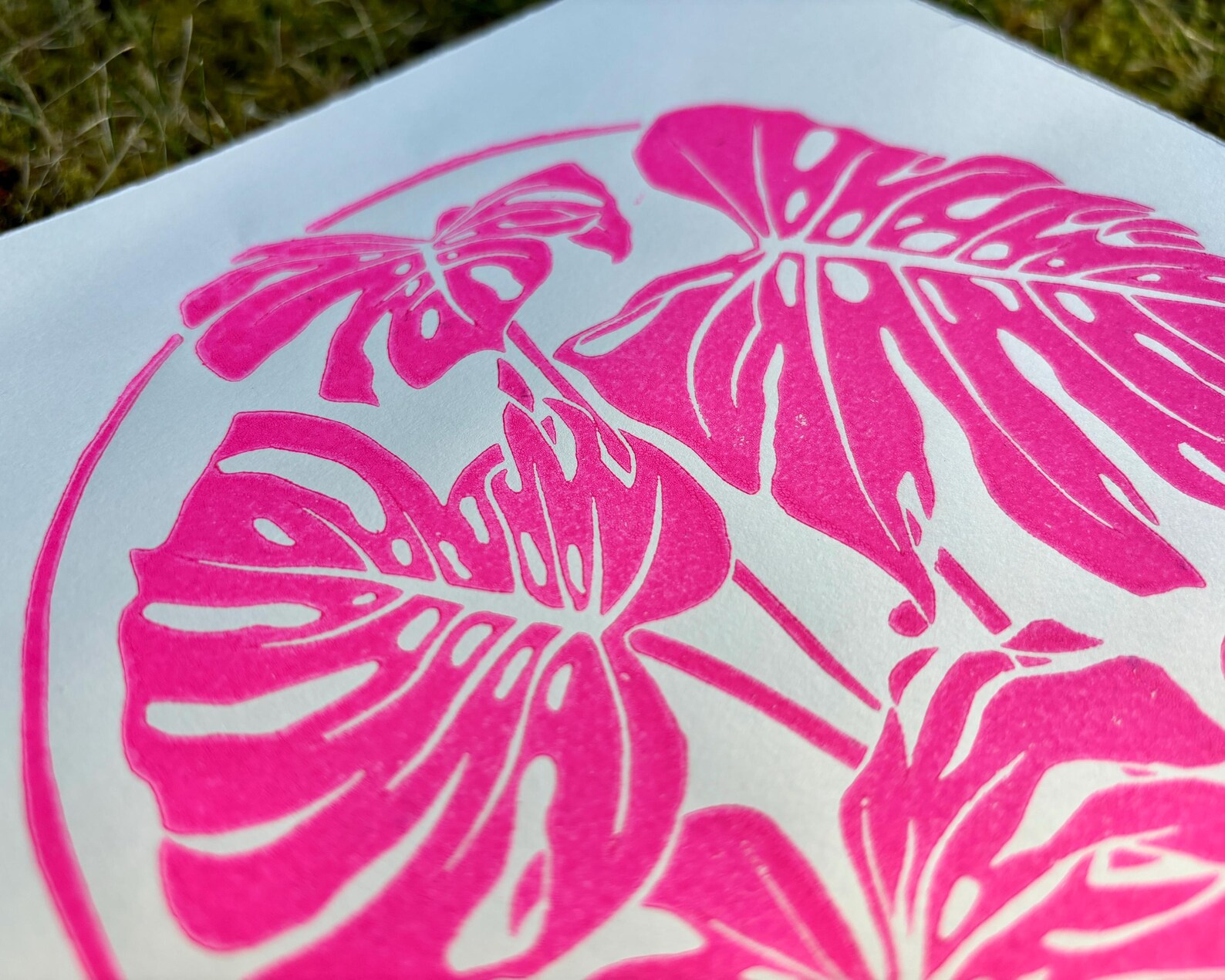 Pink Monstera Deliciosa Linocut Print Thyme & Space Design - Etsy