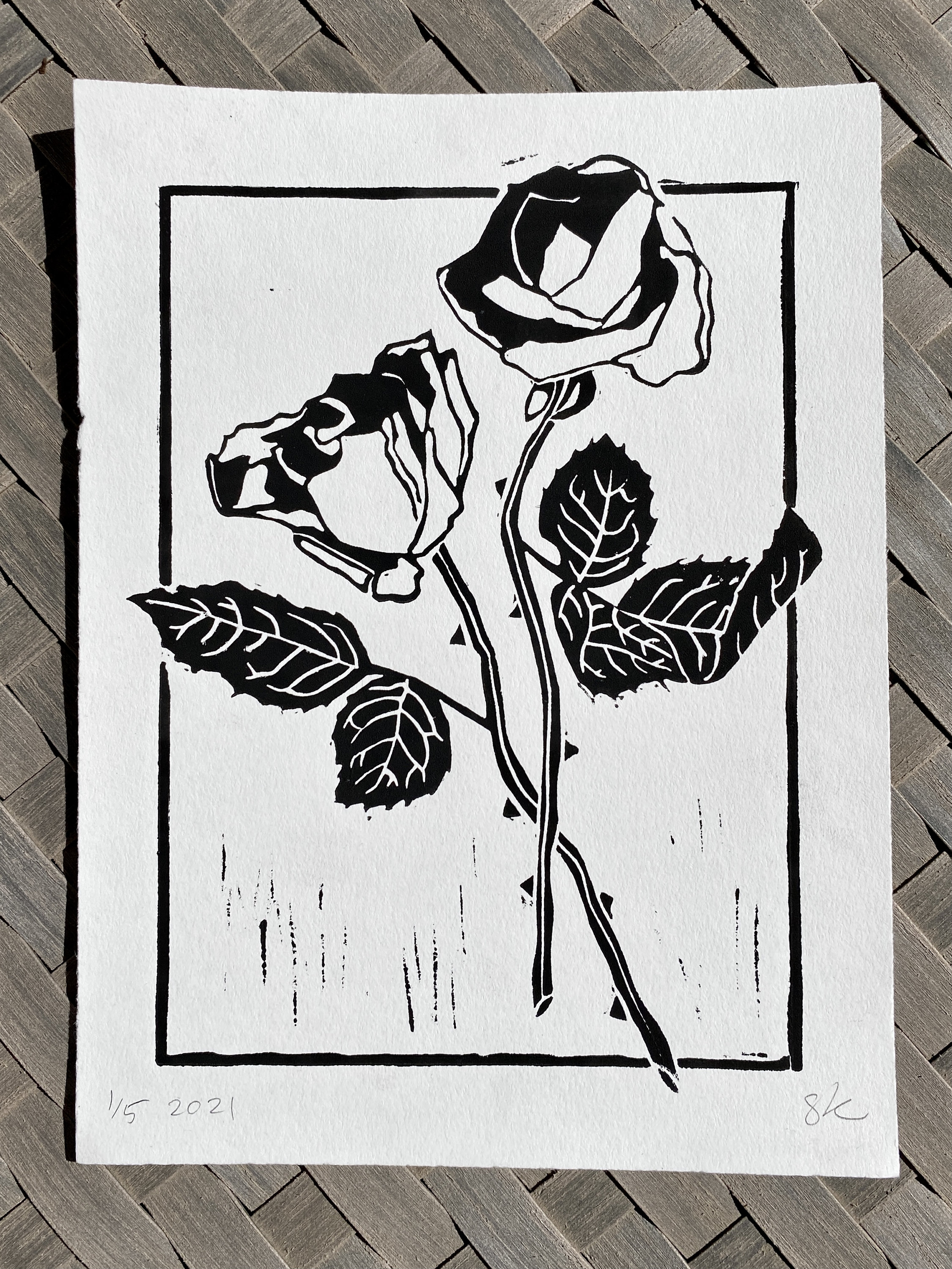 Dried Roses | Original Handmade Linocut Art Print | Thyme & Space ...