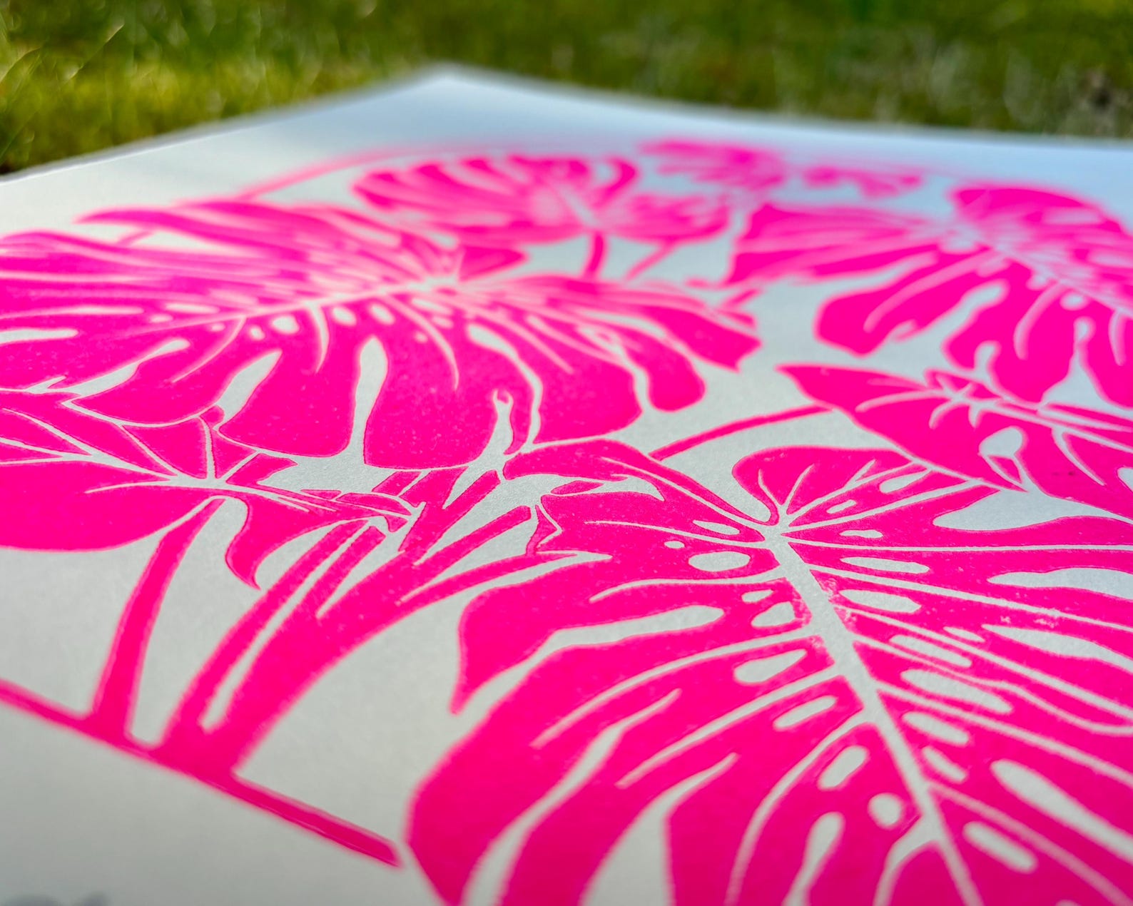 Pink Monstera Deliciosa Linocut Print Thyme & Space Design - Etsy