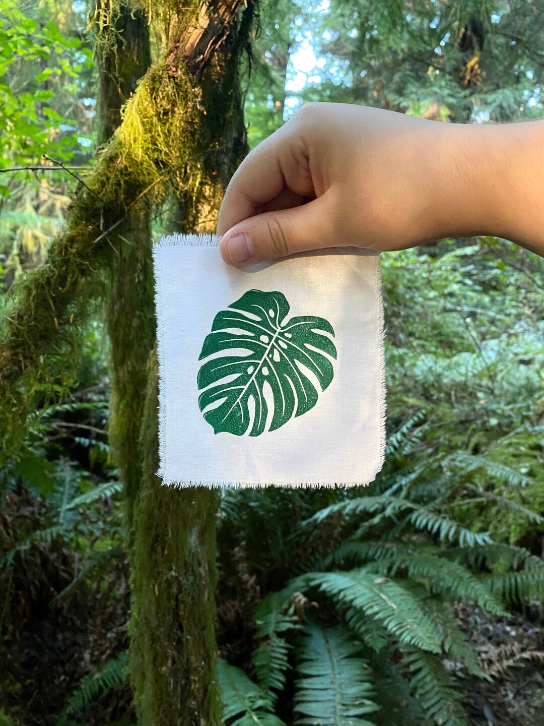 Green Monstera Leaf Patch | Original Handmade Stamped Sew-on Patch ...