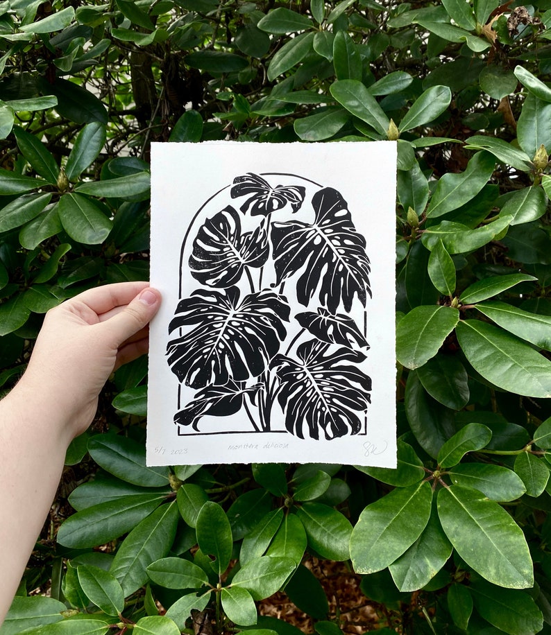 Monstera Deliciosa | Original Handmade Linocut Art Print | Thyme ...