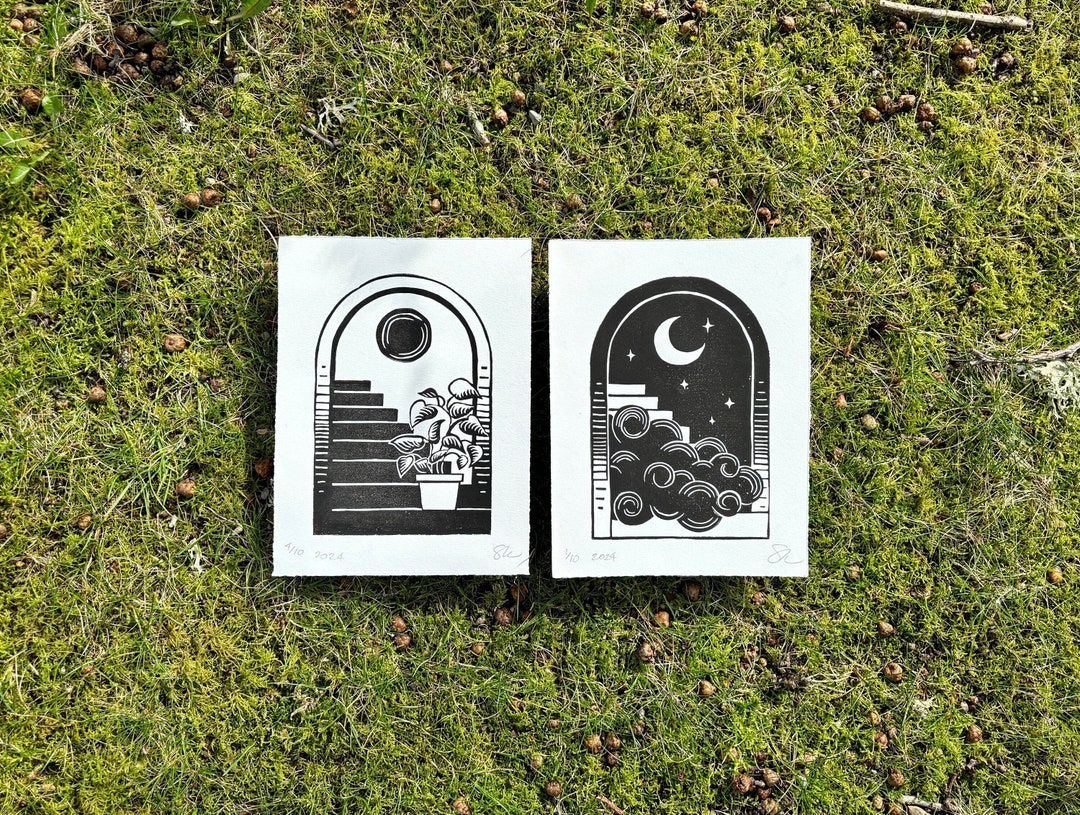 Night and Day Arches Linocut Print Thyme & Space Design - Etsy
