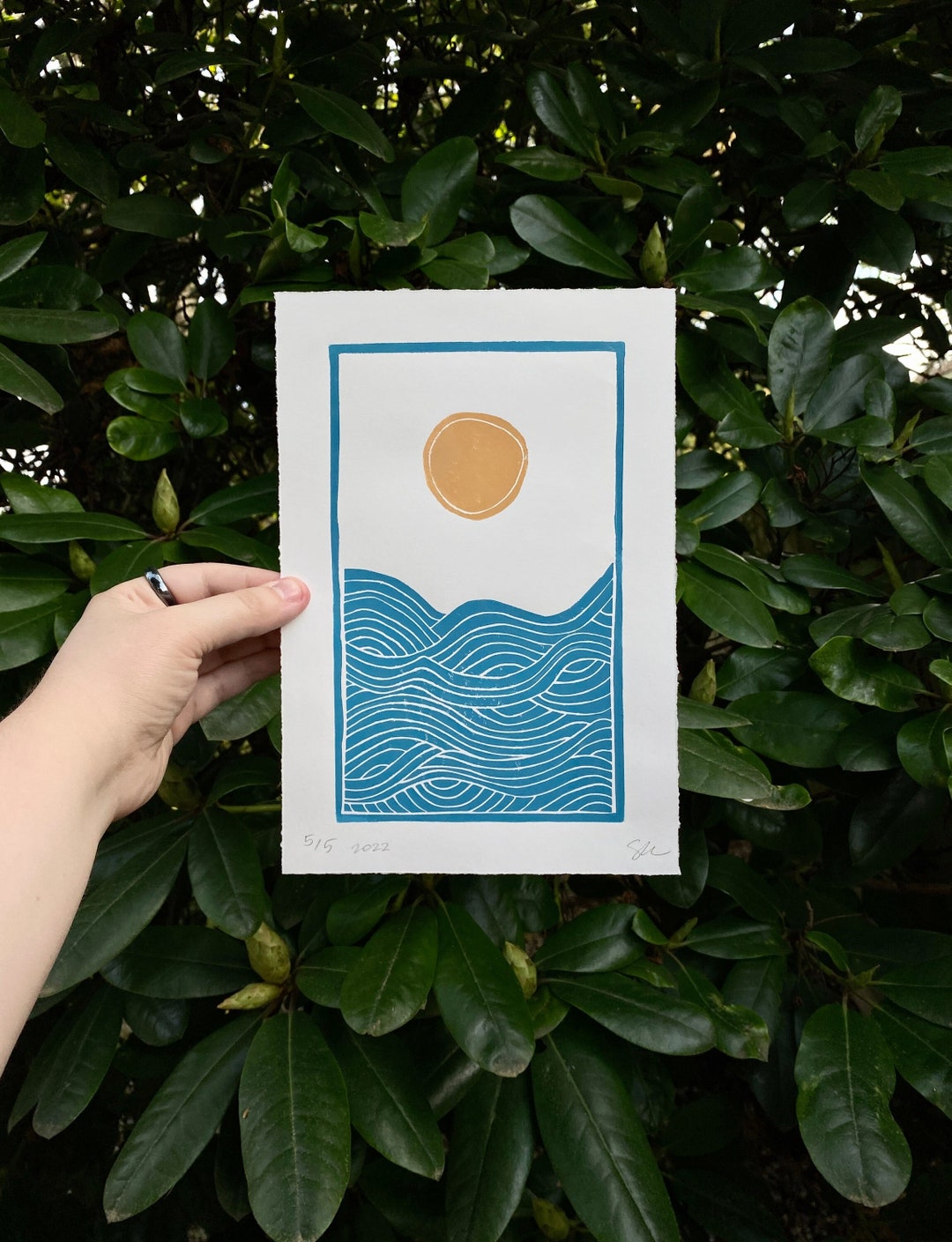Ocean Sunrise | Original Multicolor Handmade Linocut Art Print | Thyme ...