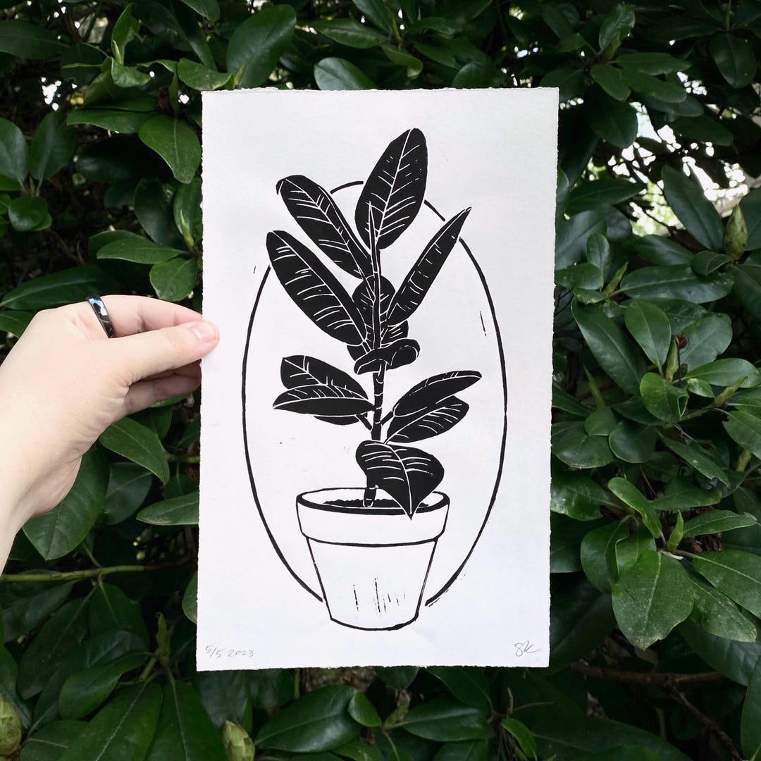 Rubber Plant | Original Handmade Linocut Art Print | Thyme & Space ...