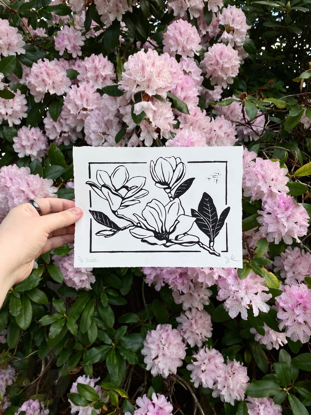 Magnolia Branch | Original Handmade Linocut Art Print | Thyme & Space ...