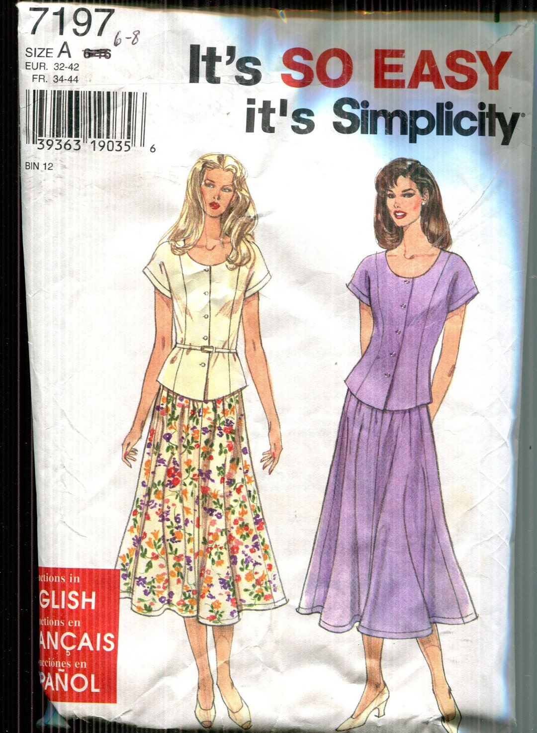 Pattern Misses' Button Front Top With Scoop Neckline and Full Skirt-cut ...