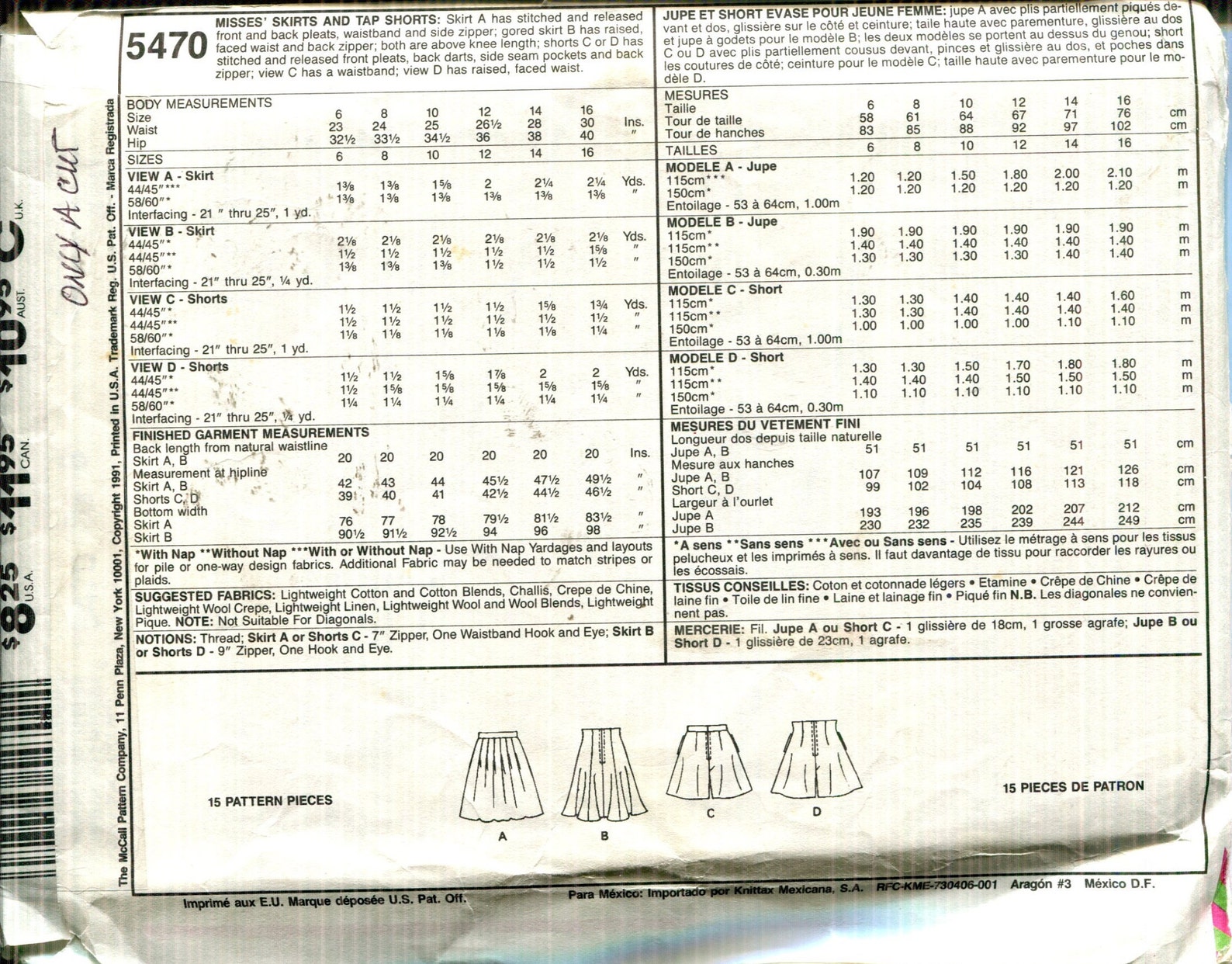 Pattern Misses' Skirts and Tap Shorts Variations: Pleated - Etsy