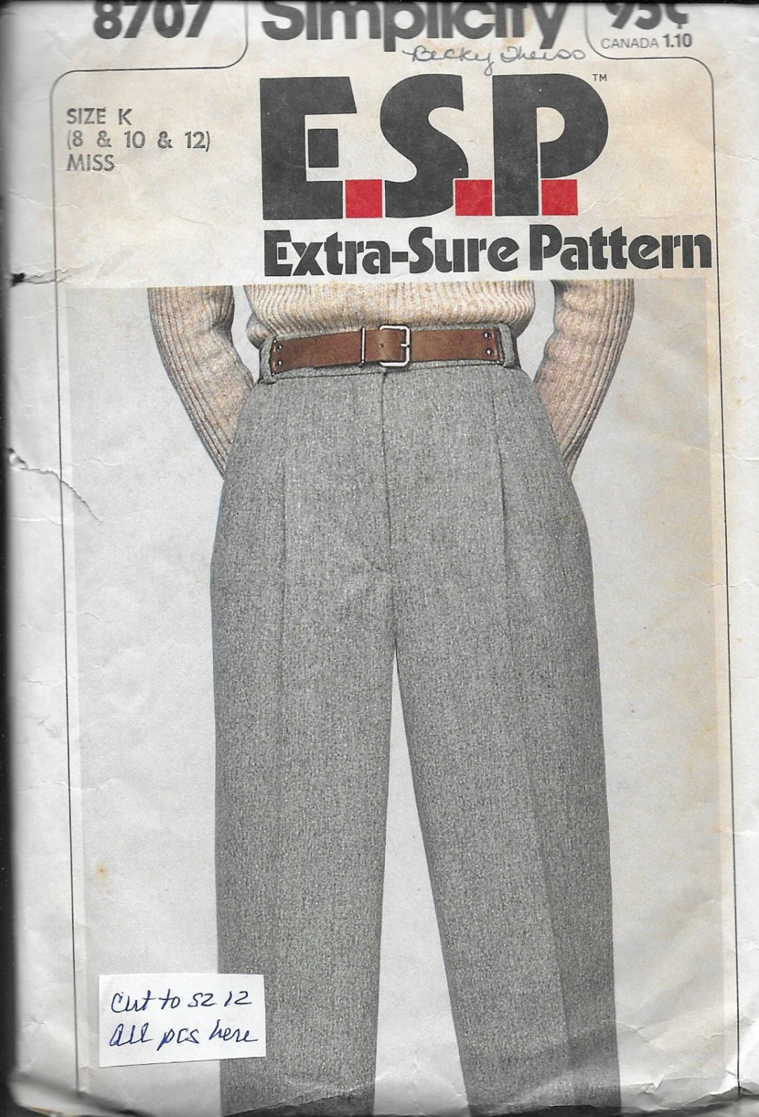 Pattern Misses' Slacks, Trousers, Pants, Front Tucks CUT to Size 12 ...