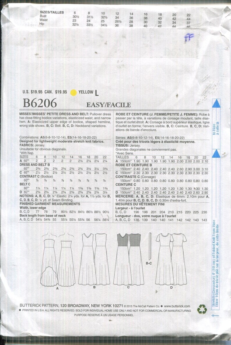 Pullover Dress Sewing Pattern Plus Size 14-22 Butterick 6206 Misses ...