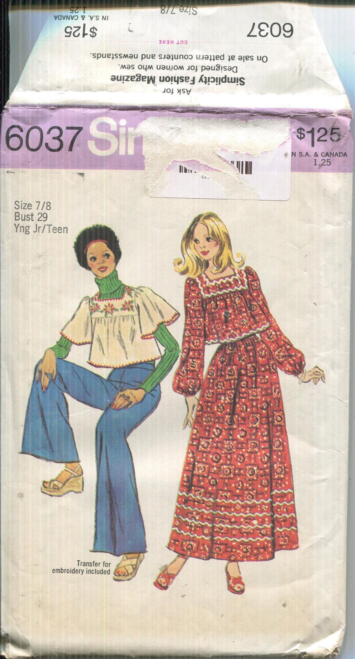 Vintage Simplicity 6037 Sewing Pattern Young Teen Girl Top & Skirt Size ...