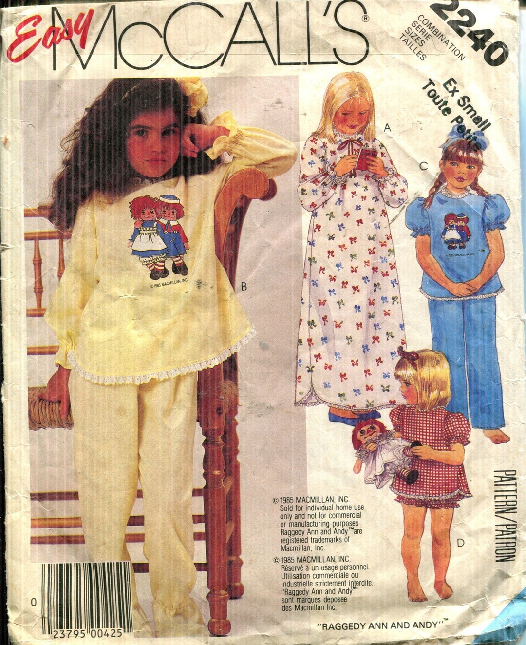 Pattern Girls Sleepwear Nightgown and Pajama's, Buttoned Back Neck Vent ...