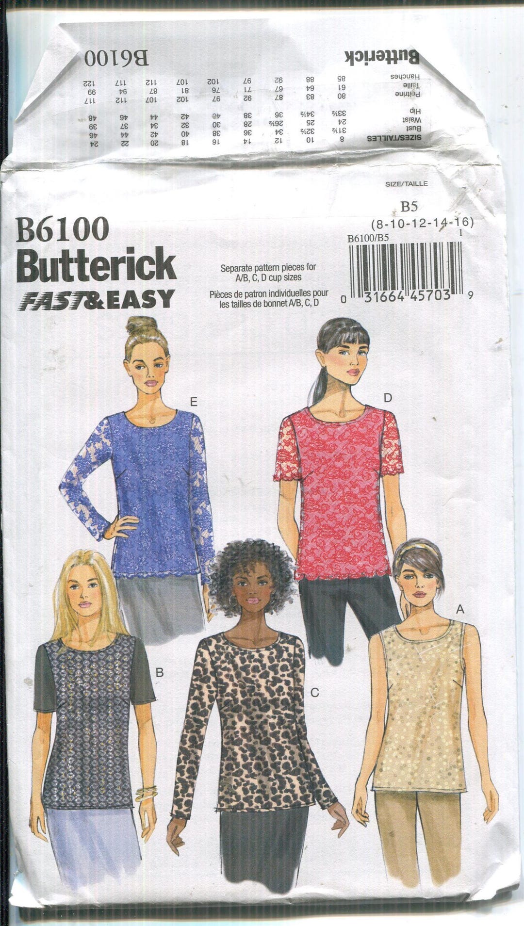 Semi Fitted Pullover Top Sewing Pattern Butterick 6100 UNCUT Misses ...