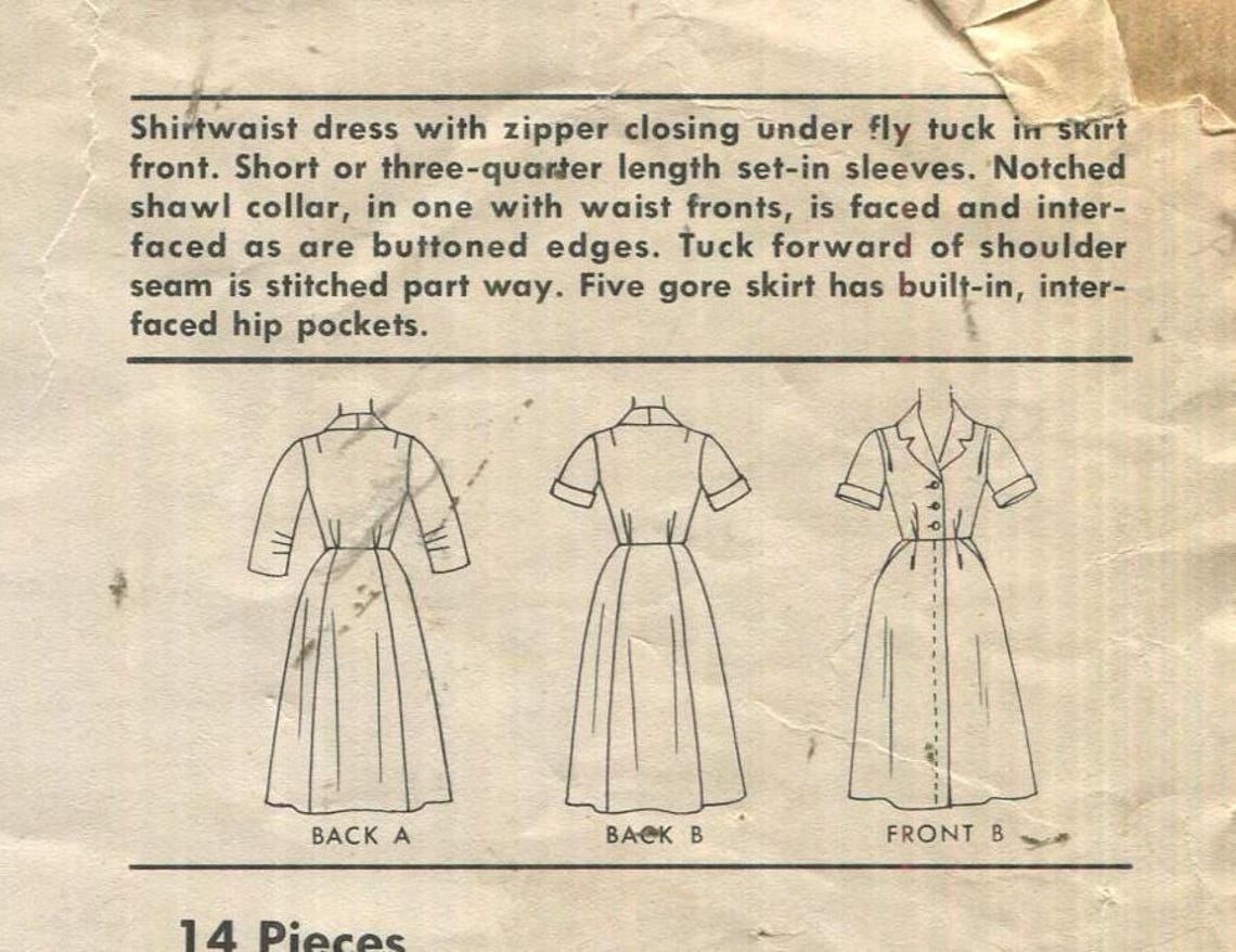 Shirtwaist Dress Size 20 1\2 Vintage Style Notched Shawl Collar Zipper ...