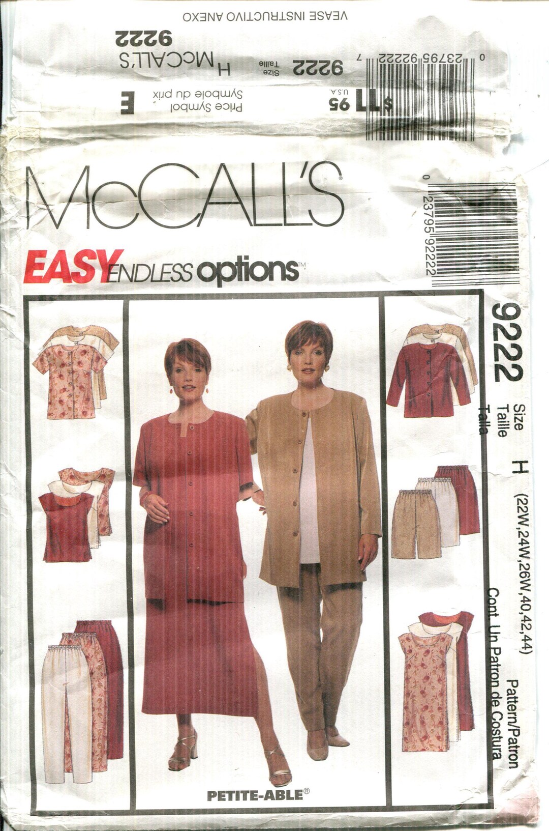 Pattern Women's Unlined Jacket, Dress, Top, Pants & Shorts Mccalls 9222 ...