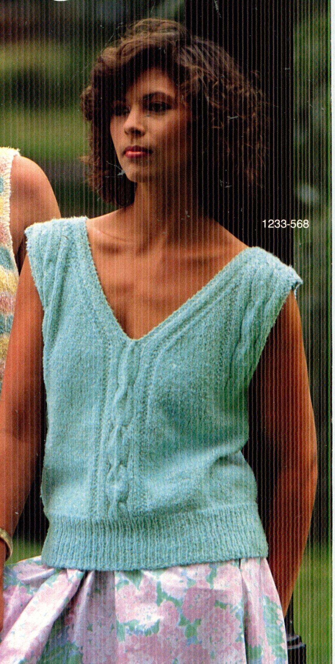 Misses Deep V Neckline Sleeveless Sweater Cable Detailing PDF Knitting ...