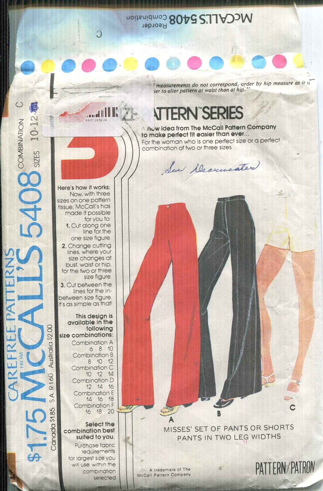Pattern Misses' Flared Wide Leg Pants. CUT to Sz 12 Mccalls 5408 3 Size ...