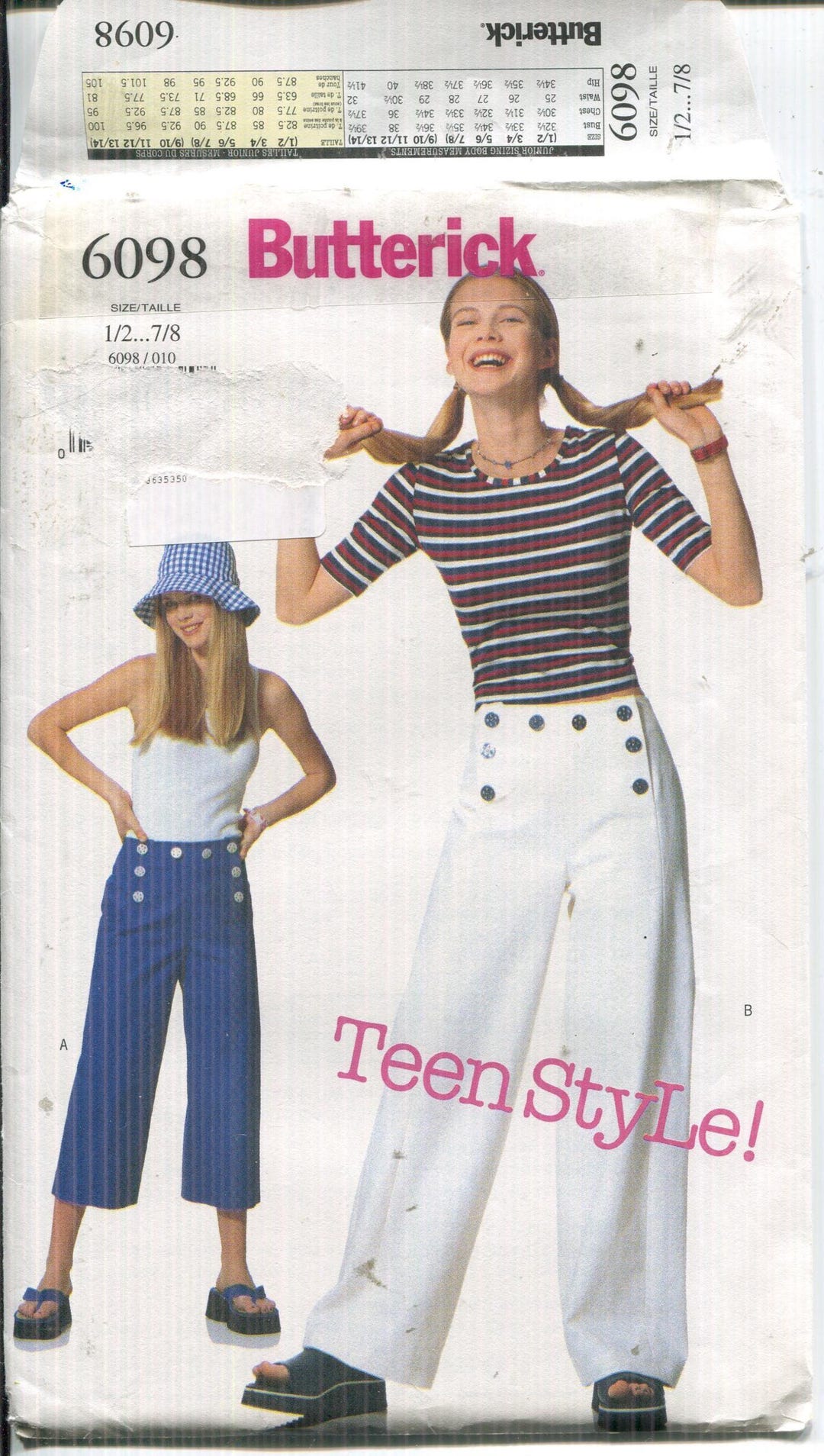 Junior Fitted Straight Leg Pants Pattern UNCUT Butterick 6098 1999 ...
