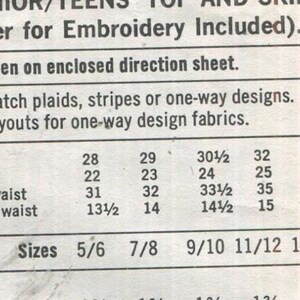 Vintage Simplicity 6037 Sewing Pattern Young Teen Girl Top & Skirt Size ...