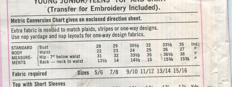 Vintage Simplicity 6037 Sewing Pattern Young Teen Girl Top & Skirt Size ...