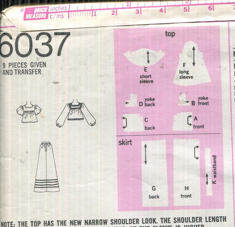 Vintage Simplicity 6037 Sewing Pattern Young Teen Girl Top & Skirt Size ...