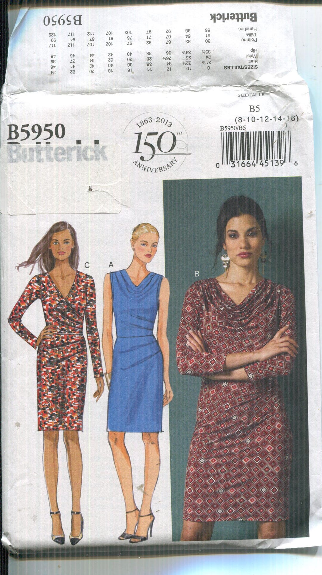 Misses Close Fitting Dress Pattern Butterick 5950 Elastic Seamed Waist ...