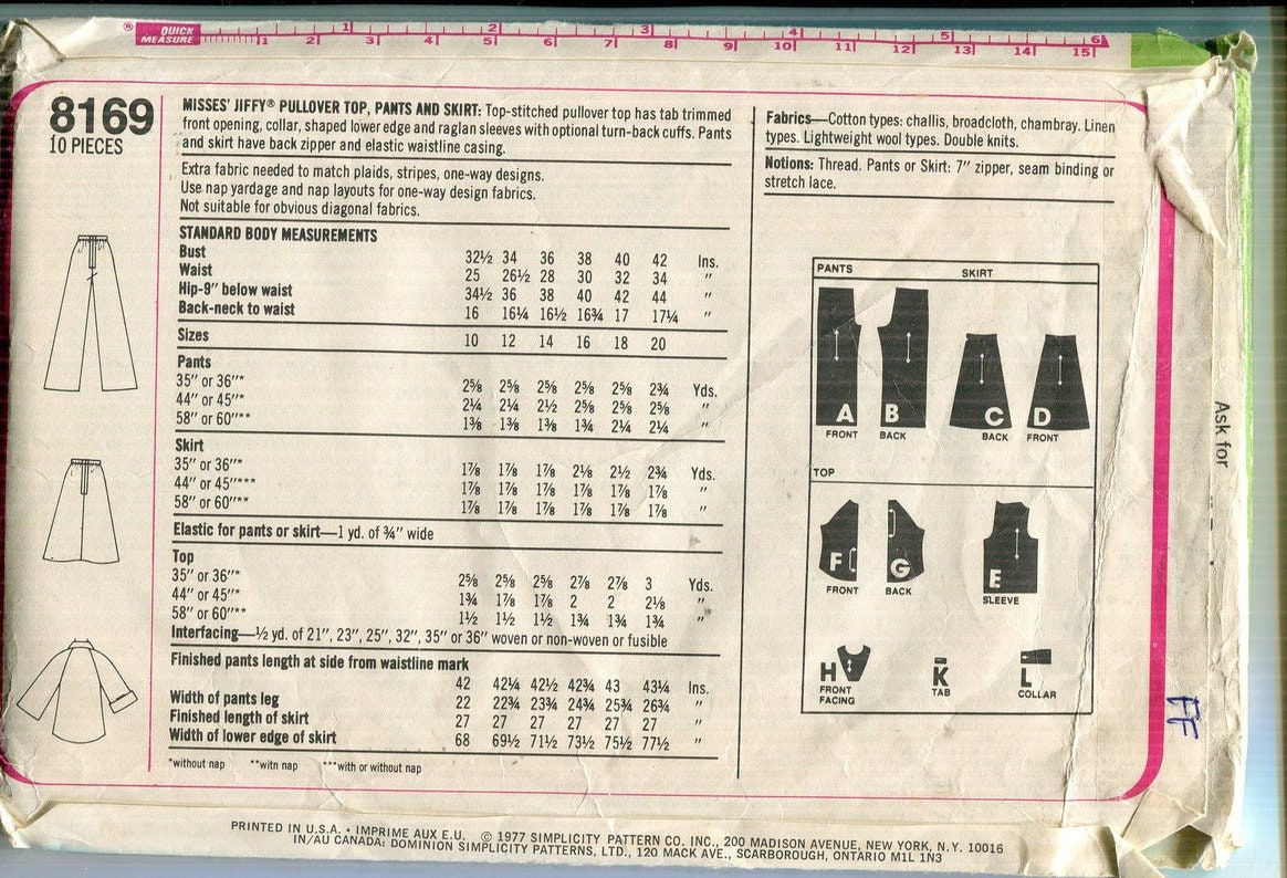 Pattern Misses' Pullover Top With Front Opening, Pants and Skirt ...