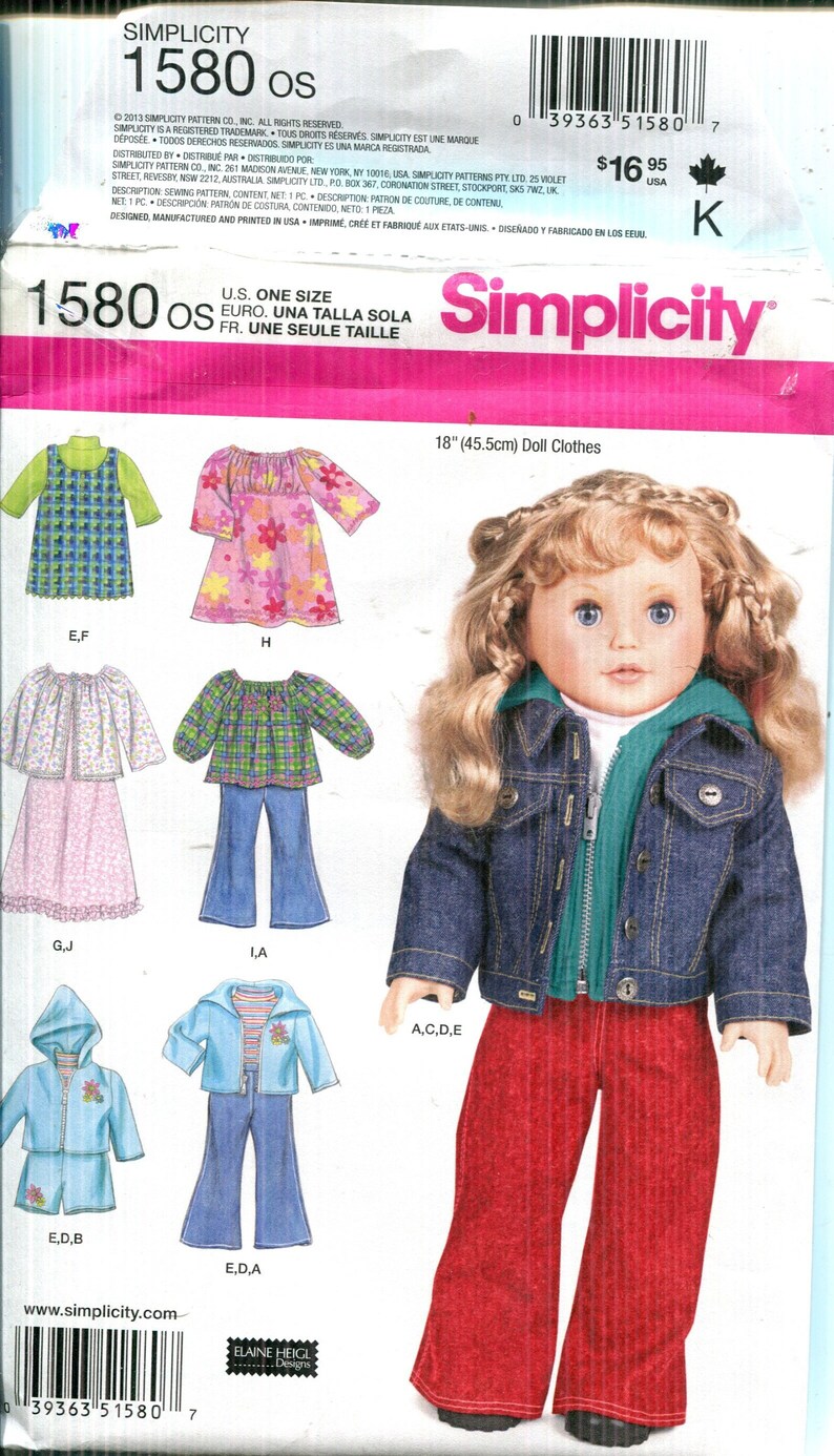 Pattern 18 1/2 Girl Doll Clothes american Doll Long Sleeve Top ,long ...