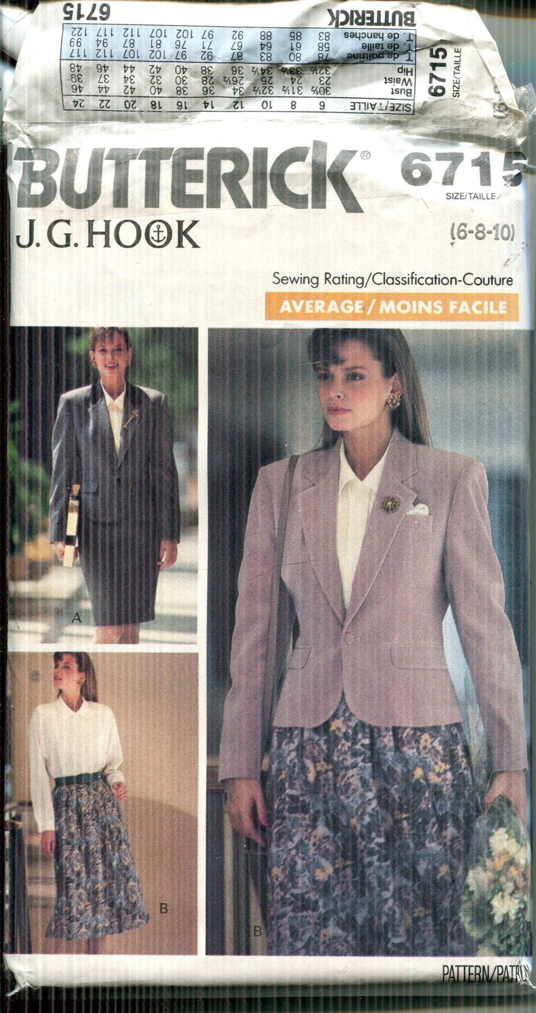 Misses' Semi Fitted Jacket, Loose Fitting Blouse and Skirt Pattern ...