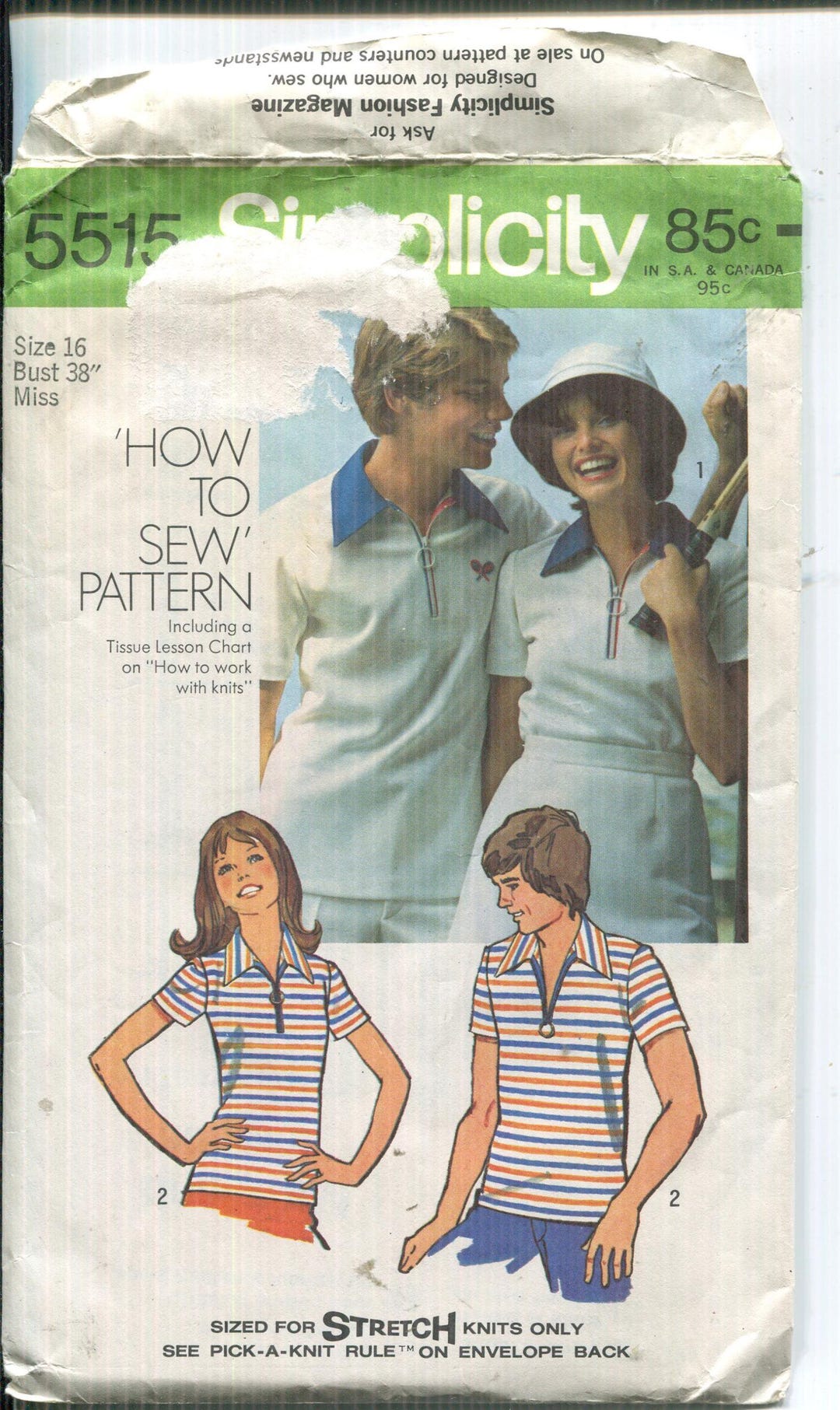 Women's or Men's Collared Shirt Pattern 1973 Simplicity CUT Tennis Gear ...