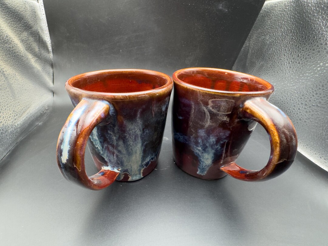 Coffee Mugs, Drippy Glaze, Stoneware, Handmade, Wheel Thrown, Pottery ...