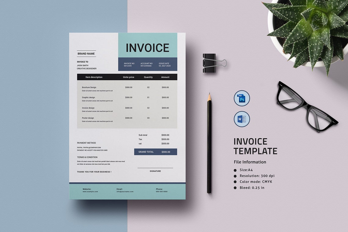 Minimal 10 Invoice Template Bundle A4 Business Invoice | Etsy
