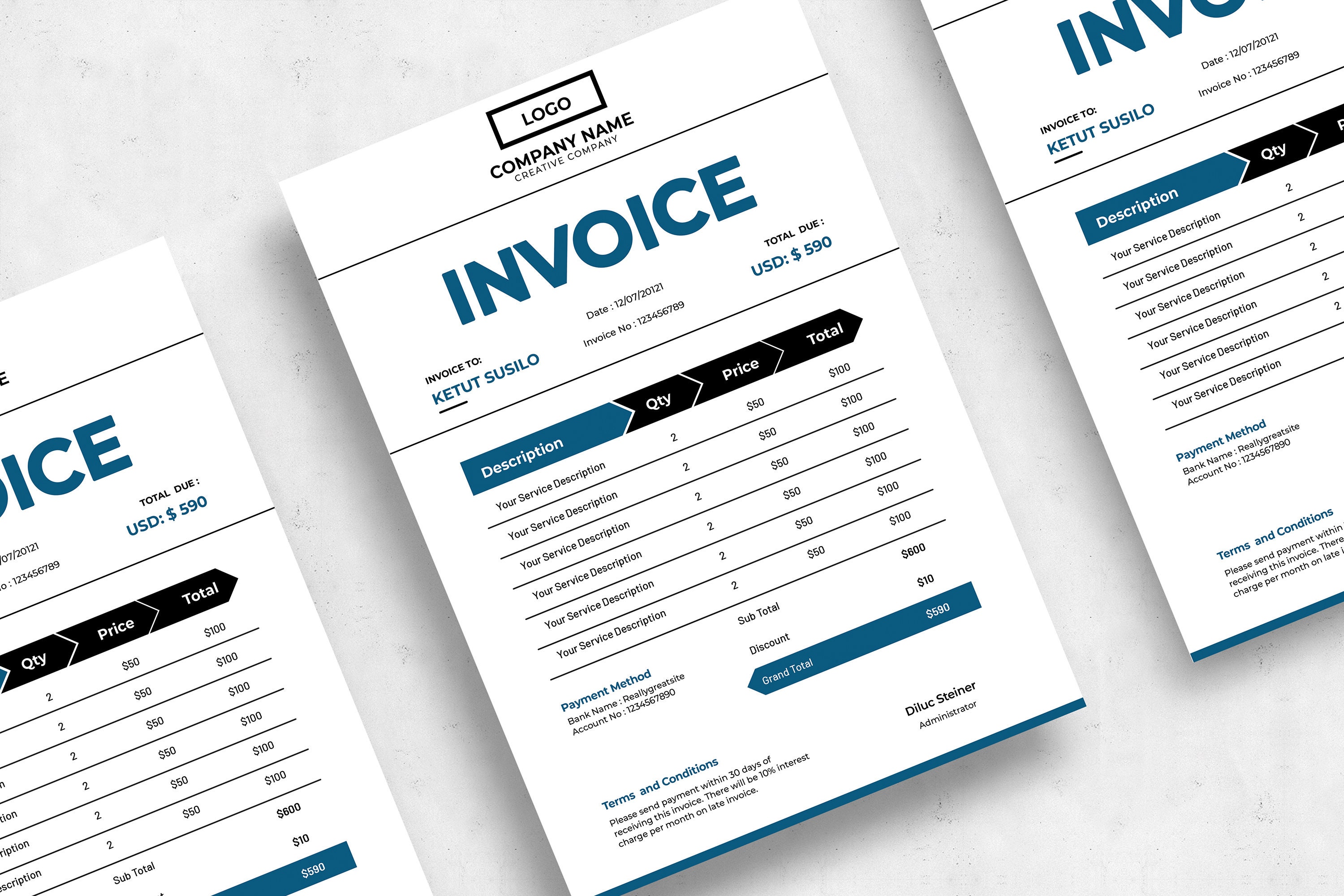 Multipurpose Invoice Form Order Invoice Template Photoshop, Canva & Ms Word Template Instant ...