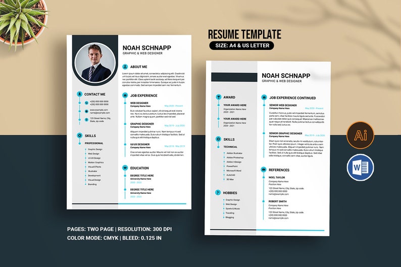 Resume Template , Minimal Cv Design , Word Resume Template, A4 and Us ...
