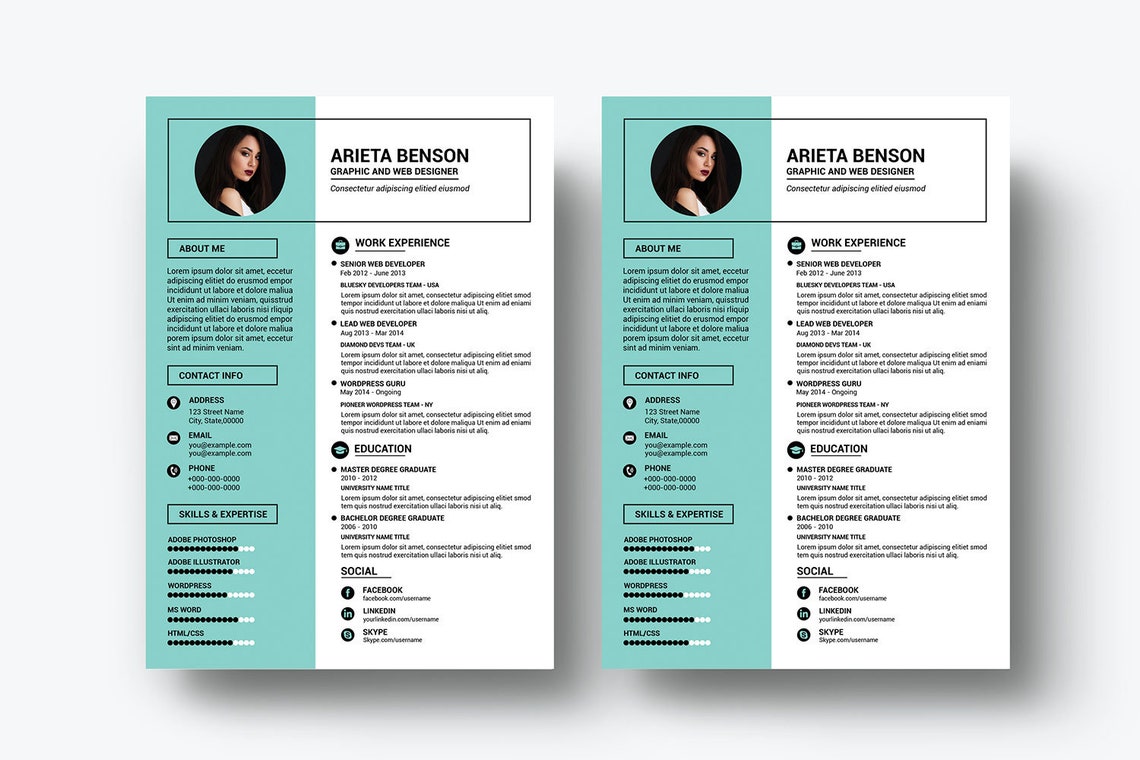 Minimalist Resume Template, Clean Design, Professional CV (PSD, Ms Word ...