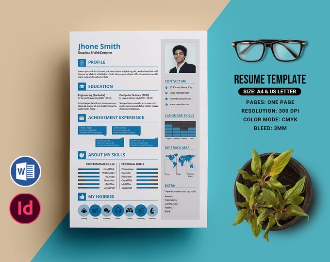 One Page Resume Template | Professional CV Template | Simple Resume ...