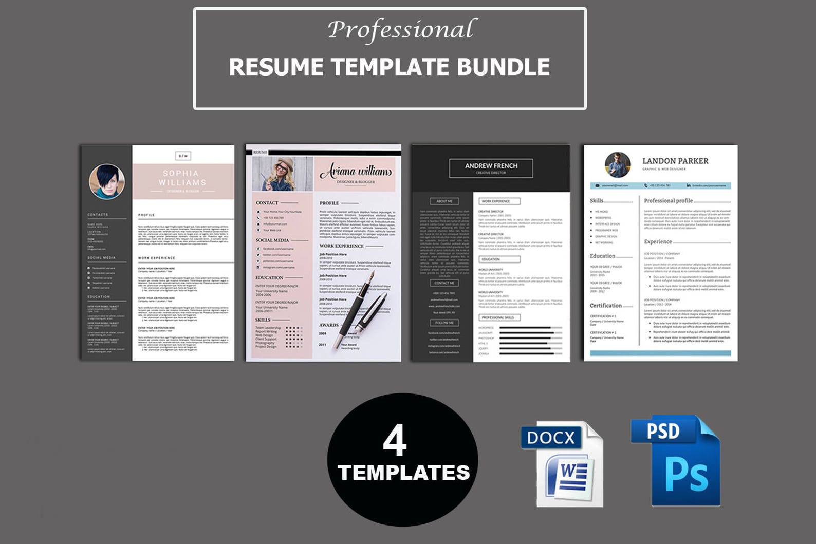 Resume Template Bundle, 4 Professional Resume Template | Cv Template ...